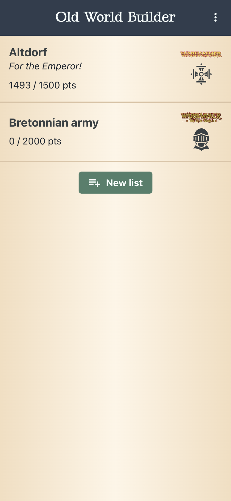 Old World Builder - New army builder for Warhammer: The Old World and WHFB